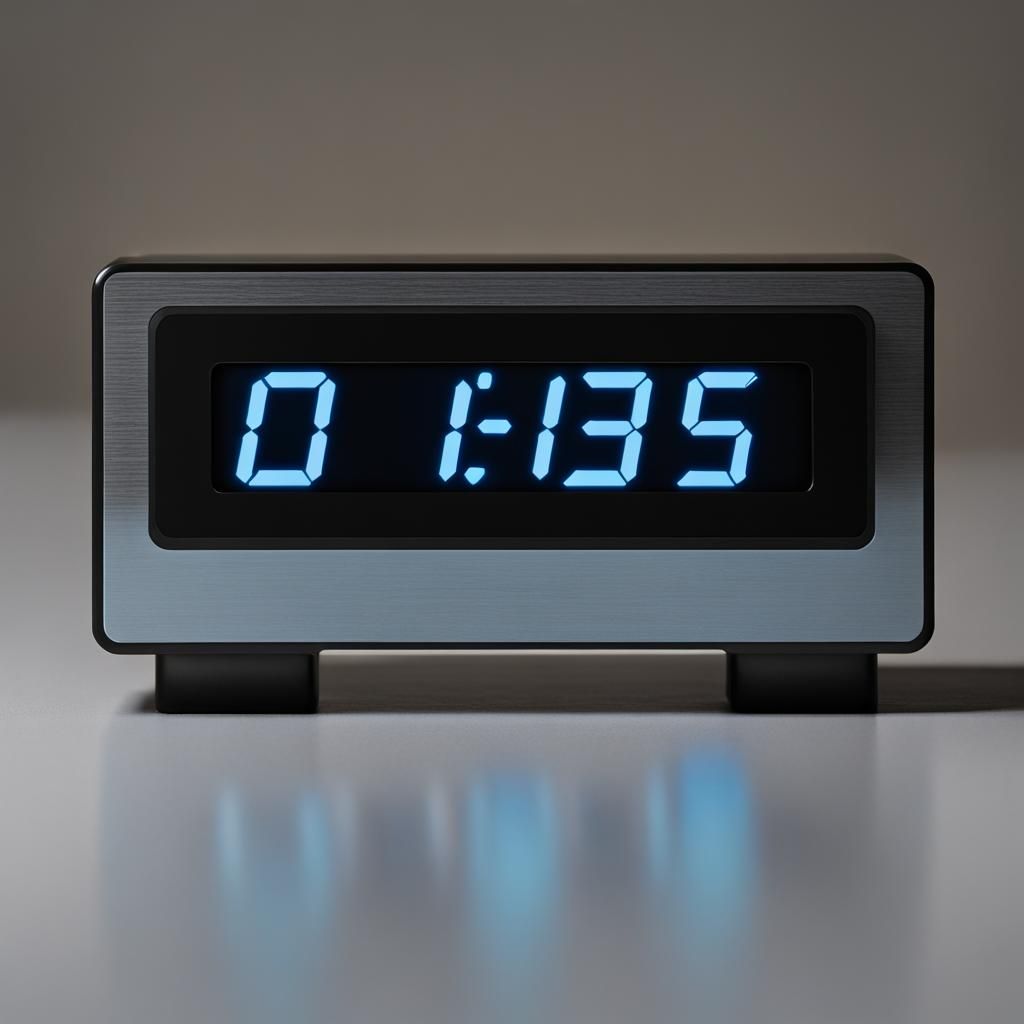 Realistic photo of digital clock with rectangular black face, 1980s ...