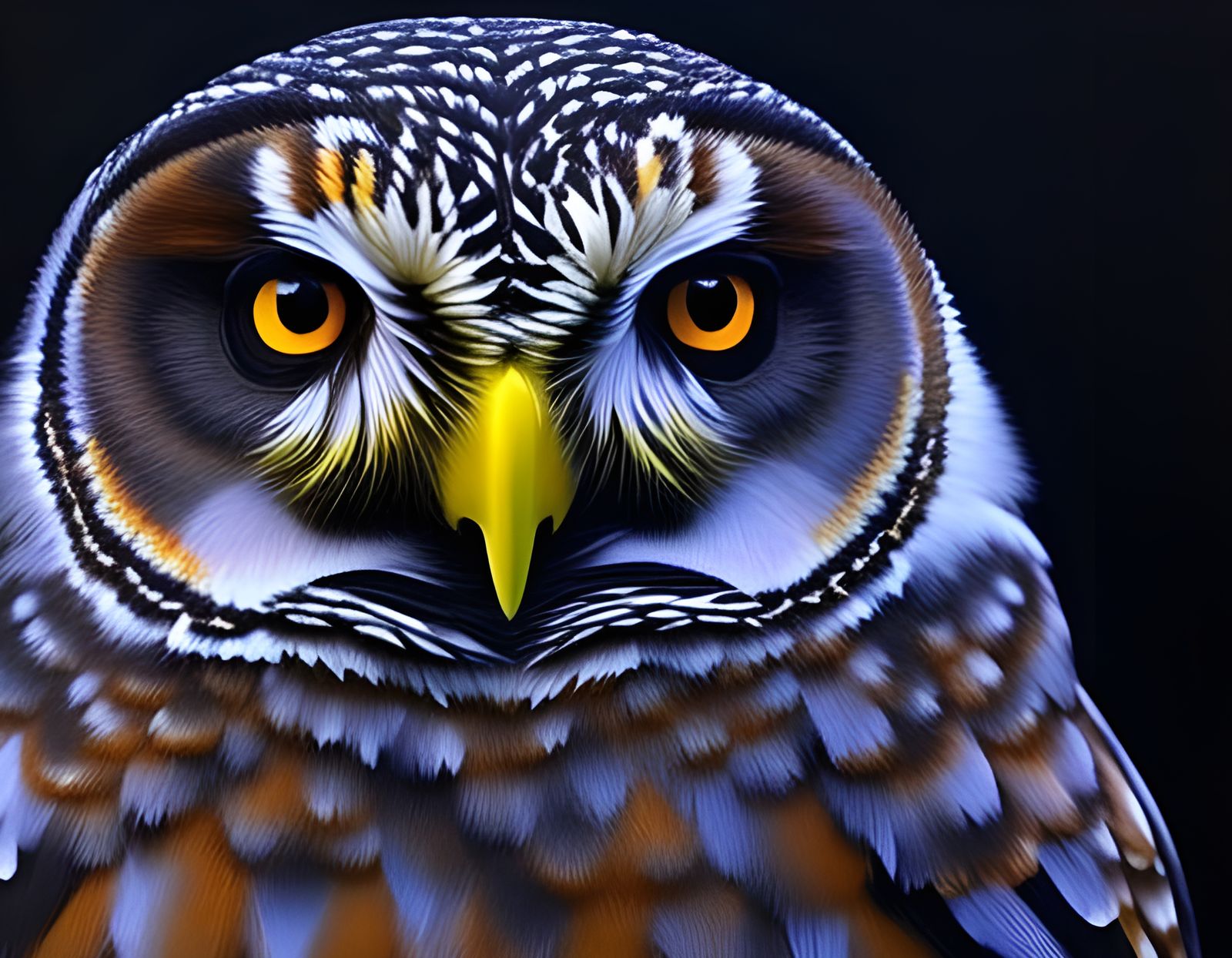 Owl sitting in a tree at night, hyperrealism impasto sharp focus ...