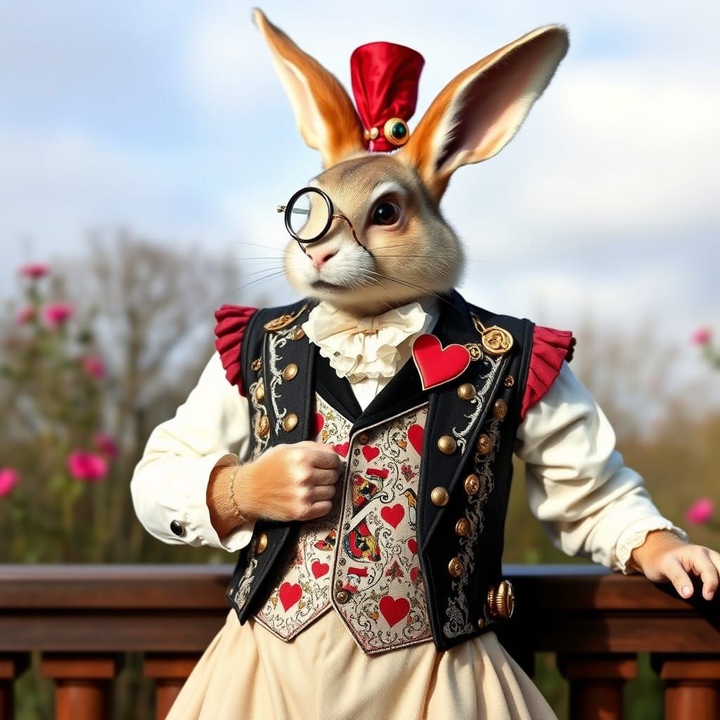 Steampunk White Rabbit Wears Elegant Queen of Hear... - AI Art