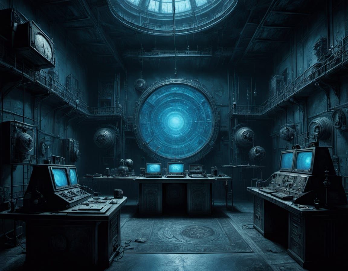 AN EVIL MAD SCIENTIST IN HIS SECRET LAB WITH COMPLEX BLUEPRINTS ON THE WALLS. SINISTER ...