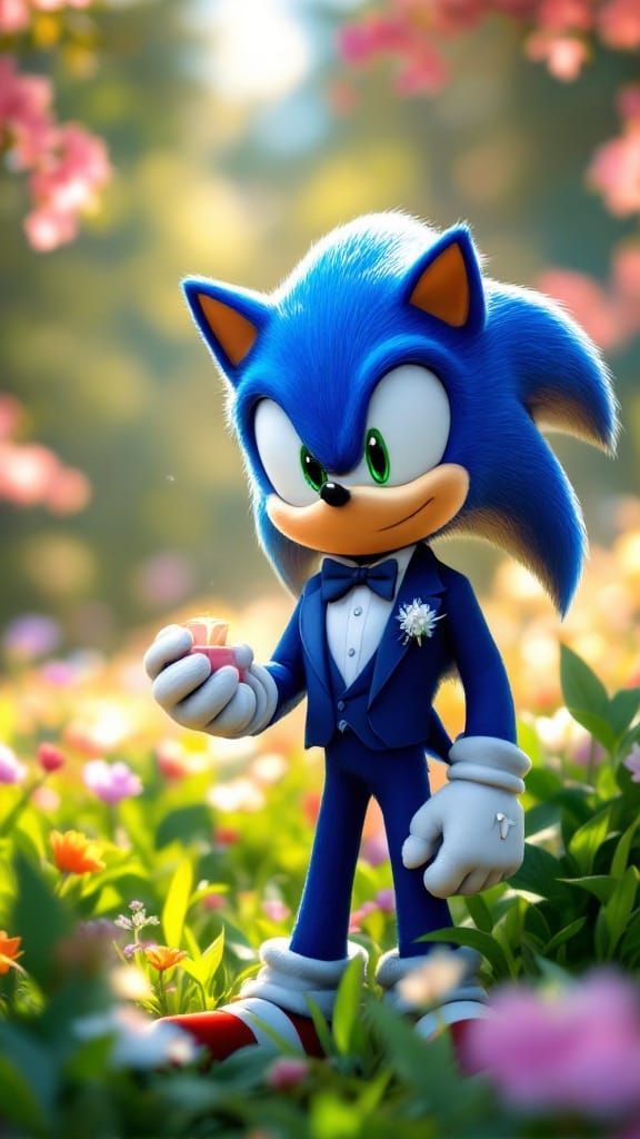 Sonic the Hedgehog in Dapper Tuxedo Holding Elegan... - AI Art