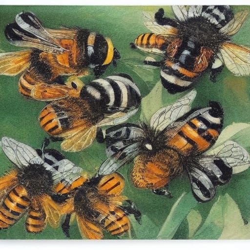 Ethereal Vampire Bees in Impressionist Style - AI Art