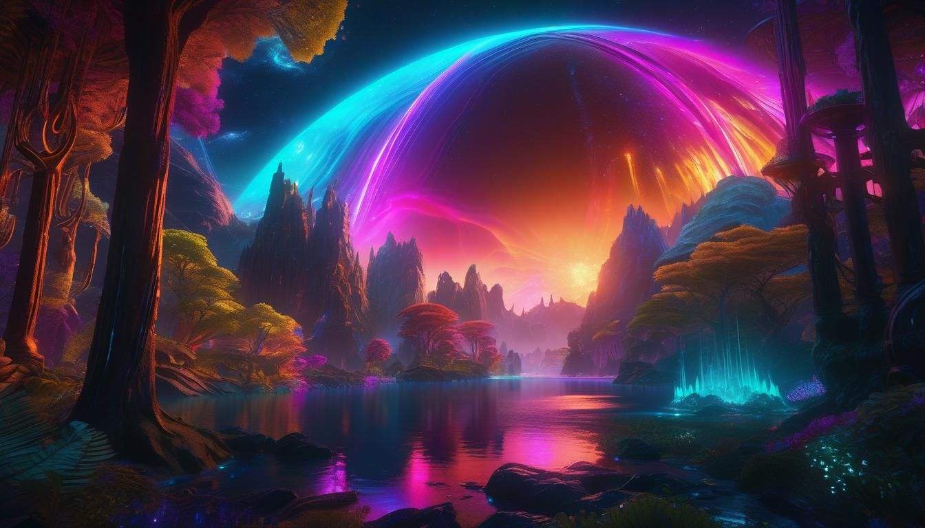 holographic art projected in the air with vibrant colors ...