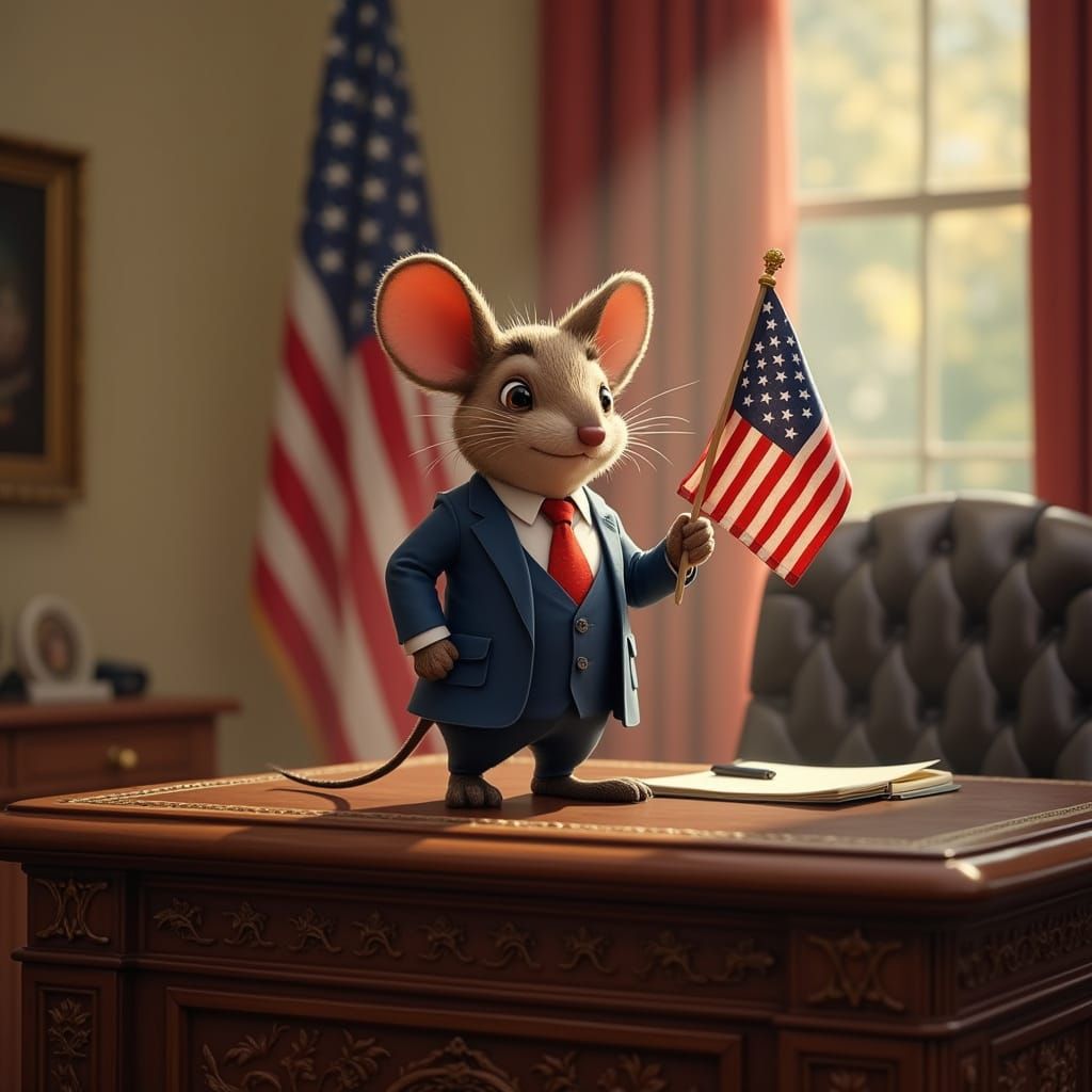 Patriotic Mouse in Presidential Splendor, Realisti... - AI Art