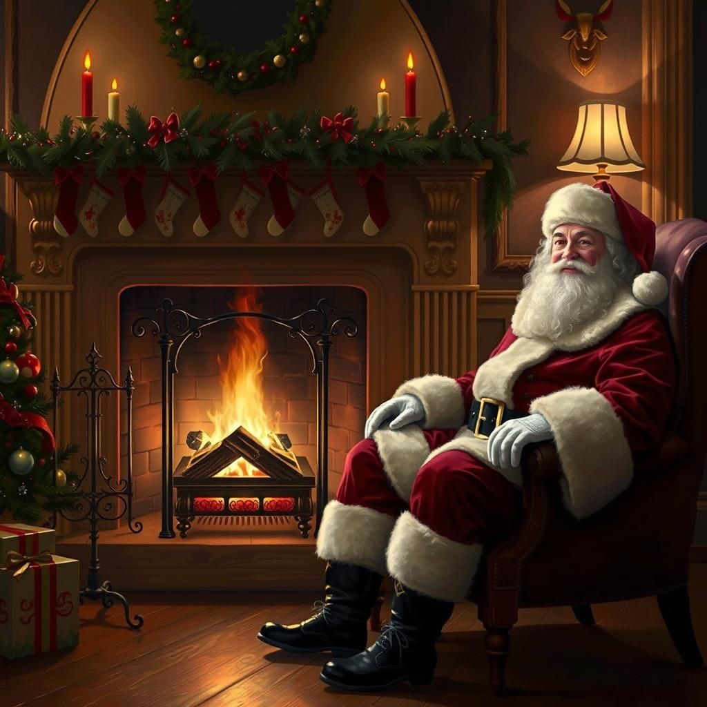 Classic Christmas Scene with Warm Santa Claus - AI Art