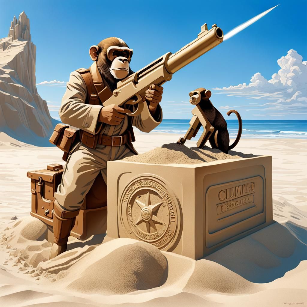 Vibrant Beachfront Sand Gun Sculpture with Detaile... - AI Art