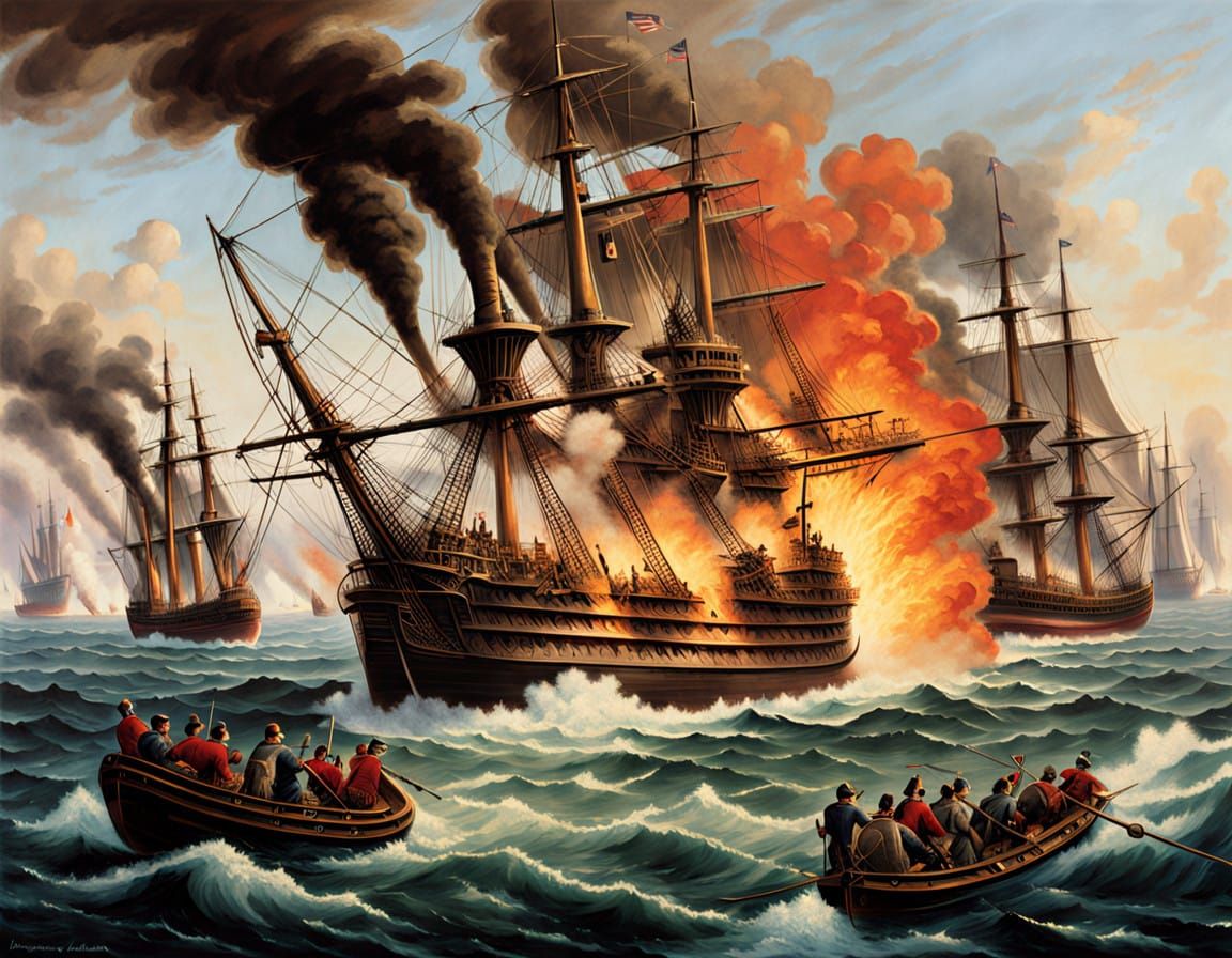 Dramatic 19th-Century Naval Battle Scene in Histor... - AI Art