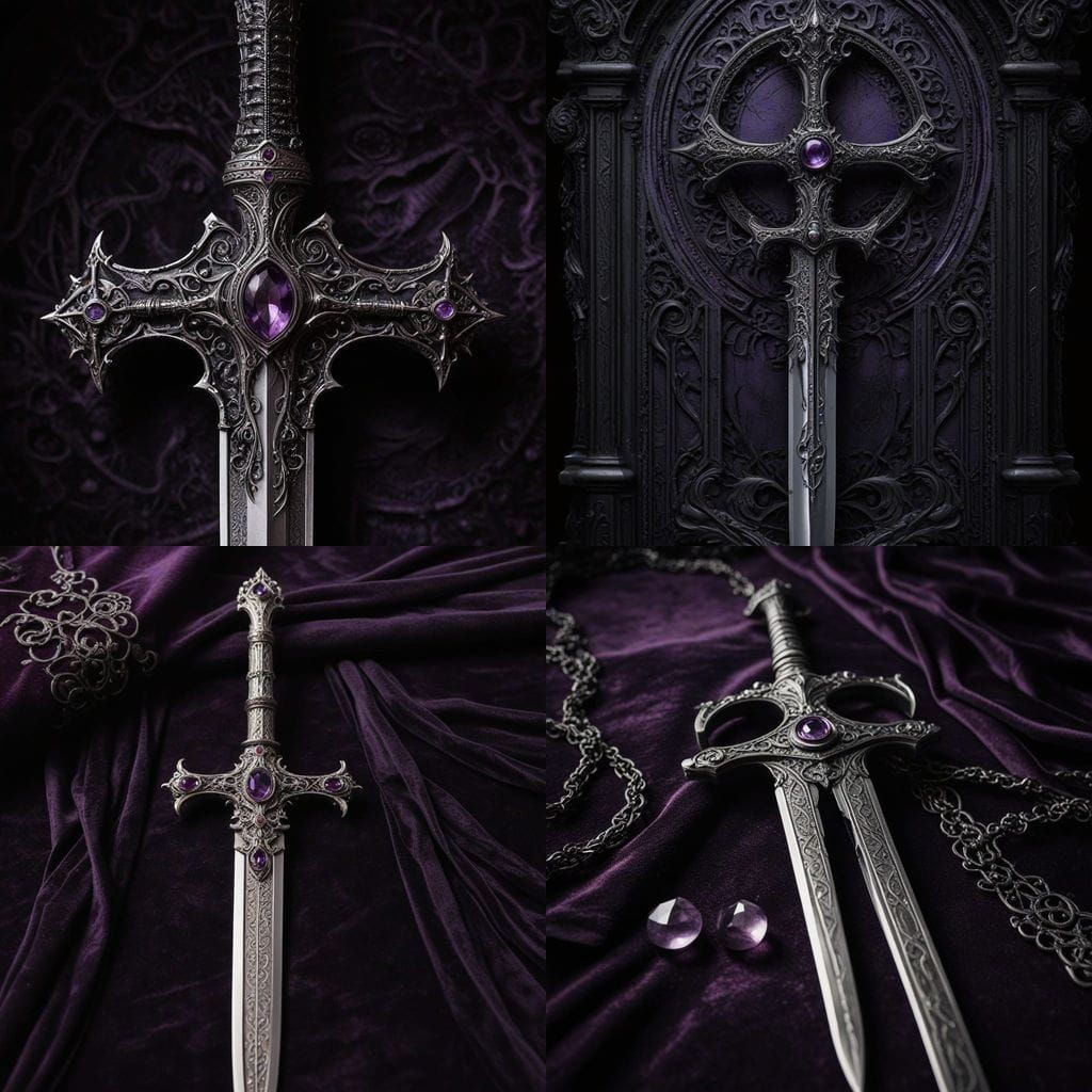 Gothic Sword with Amethyst Jewels - AI Art