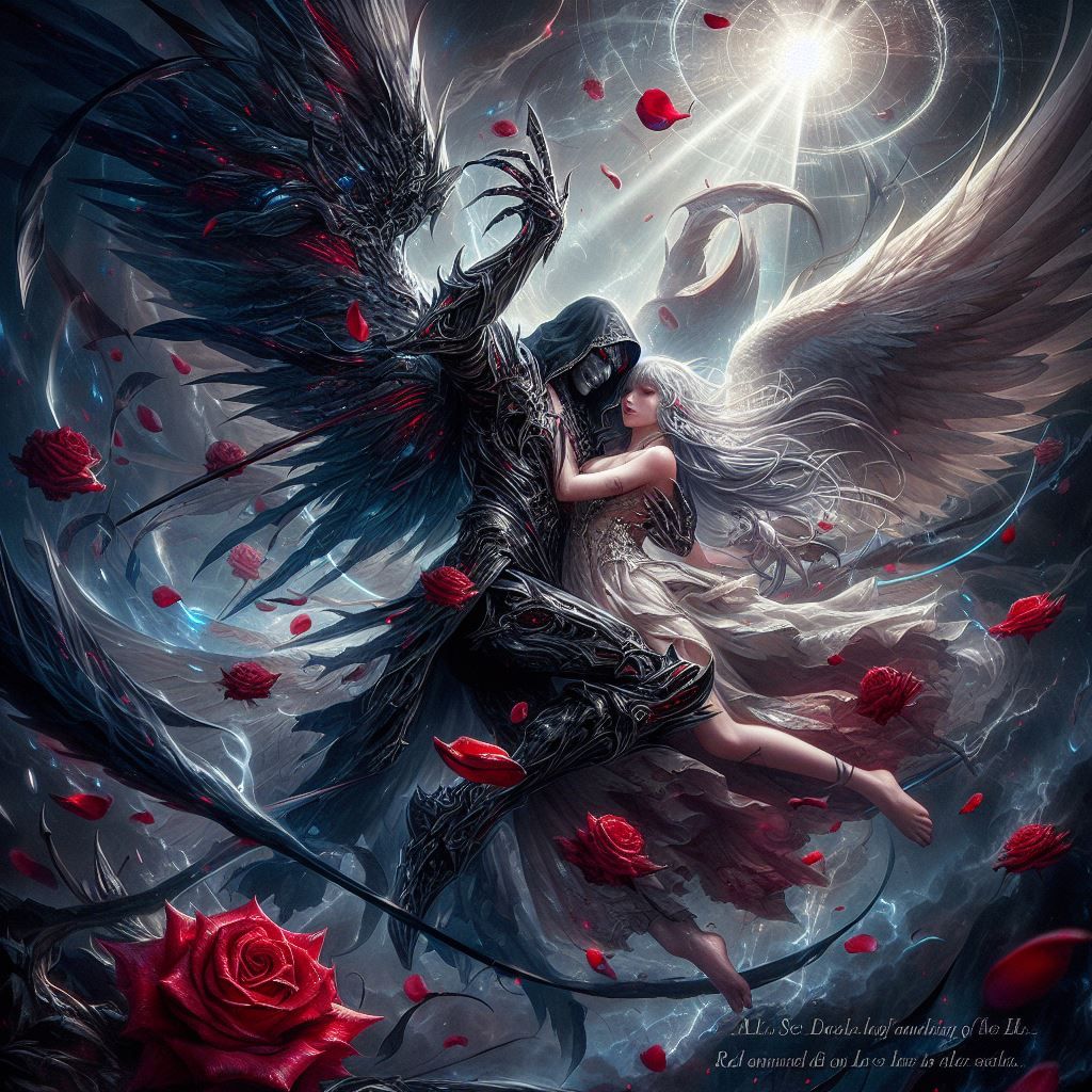 Dark Mage and Fallen Angel Lovers, Good & Evil embraced together ...