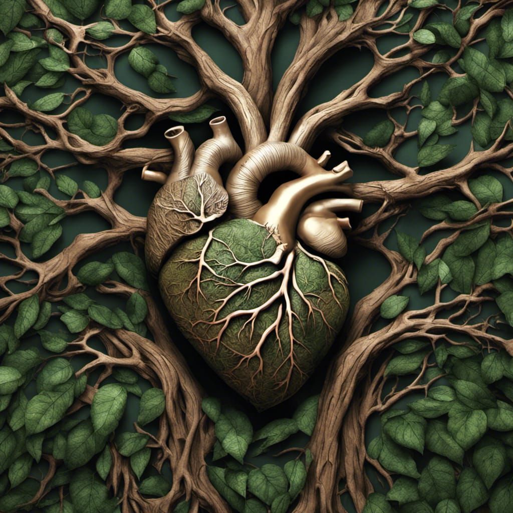 A super intricate, amazing HUMAN HEART BODY PART MADE OF TREE ROOTS AND ...