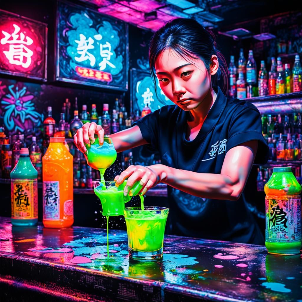 female bartender mixing drinks - AI Generated Artwork - NightCafe Creator