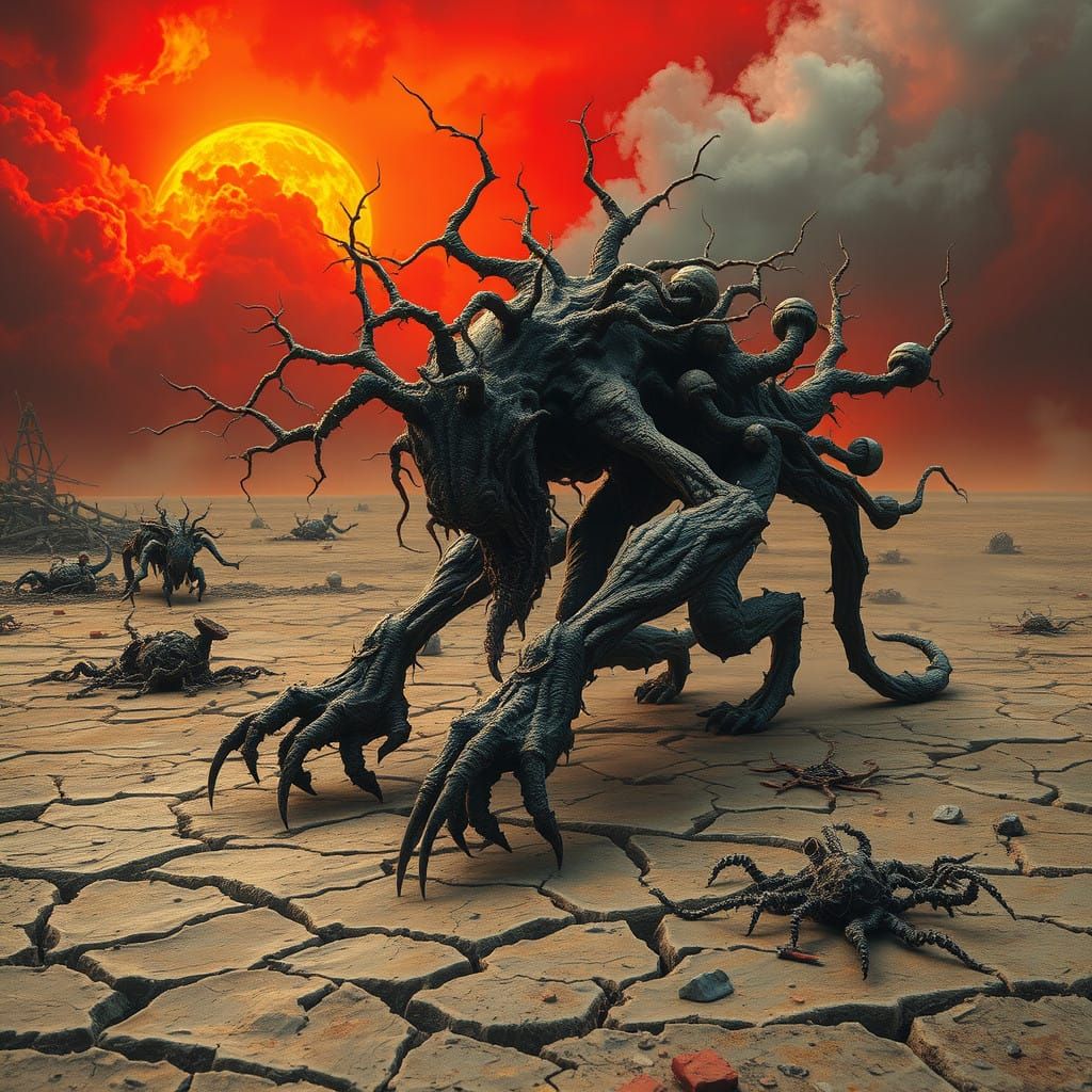 a weird scary hybrid animal plant scrawling in the dirt, practical ...