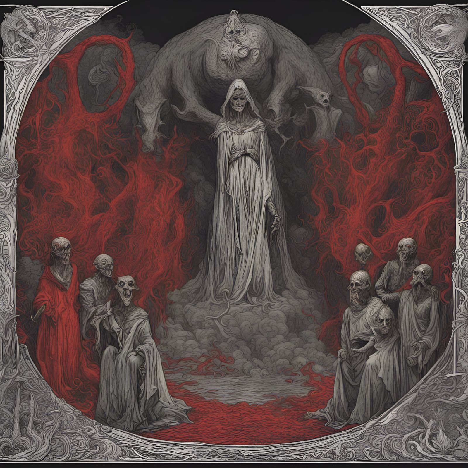 Infernal Court: Virgins in Mystic Red Fog - AI Art