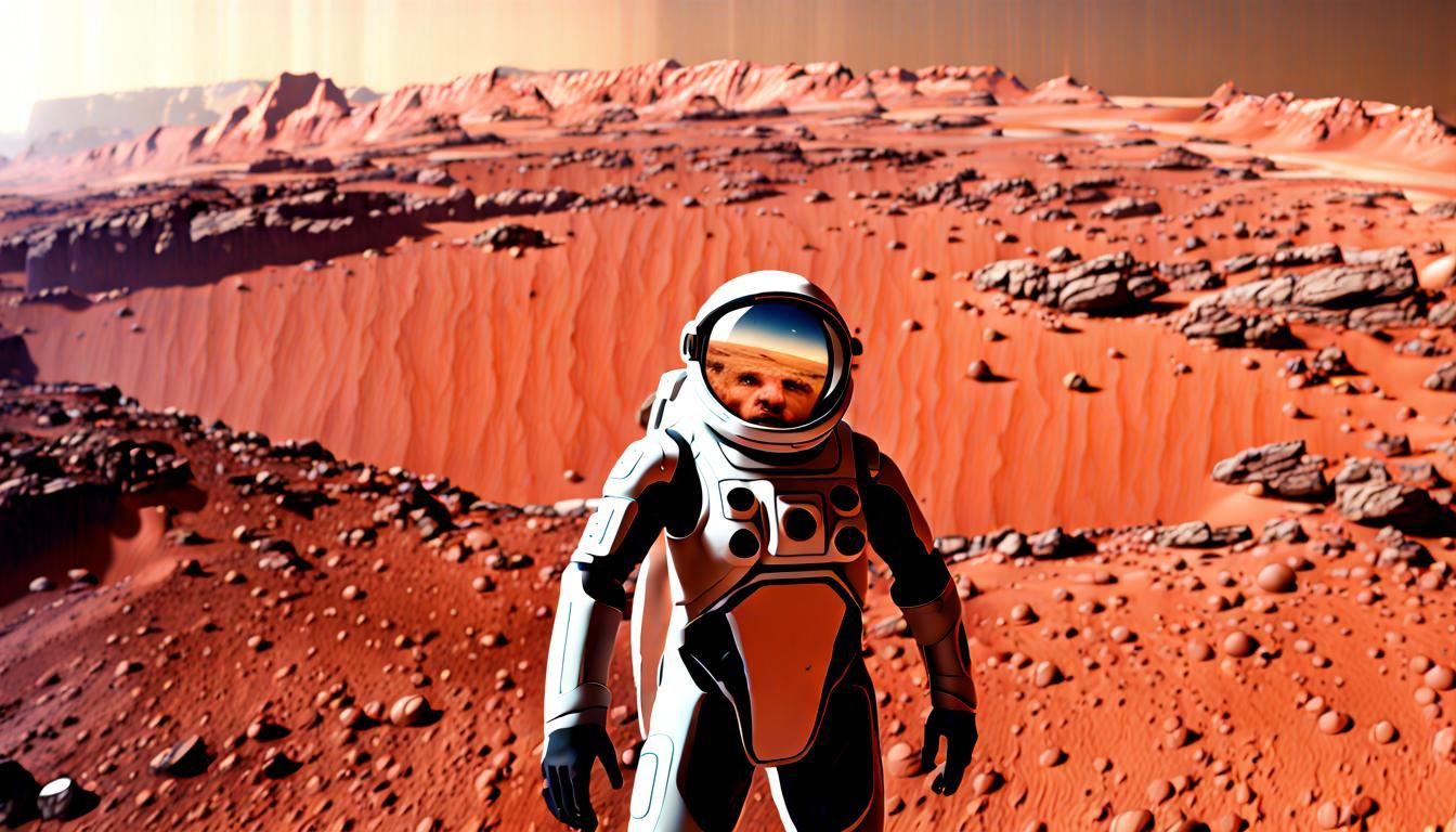 a selfie photo of a person on mars in the future , from a mars civilian ...