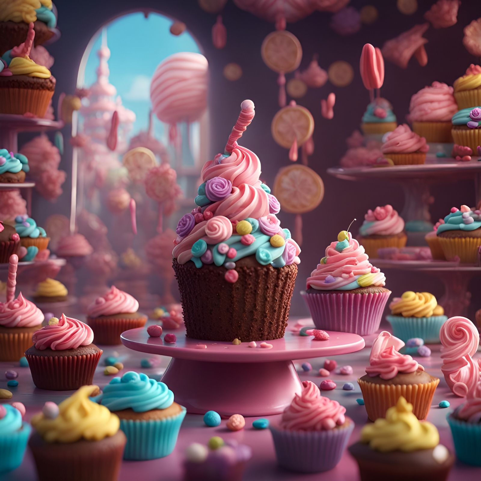 The world of cupcakes, and candy, super sweet, detailed, - AI Generated ...