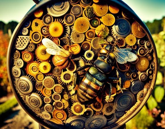 Bees in The Clockwork Garden - AI Generated Artwork - NightCafe Creator