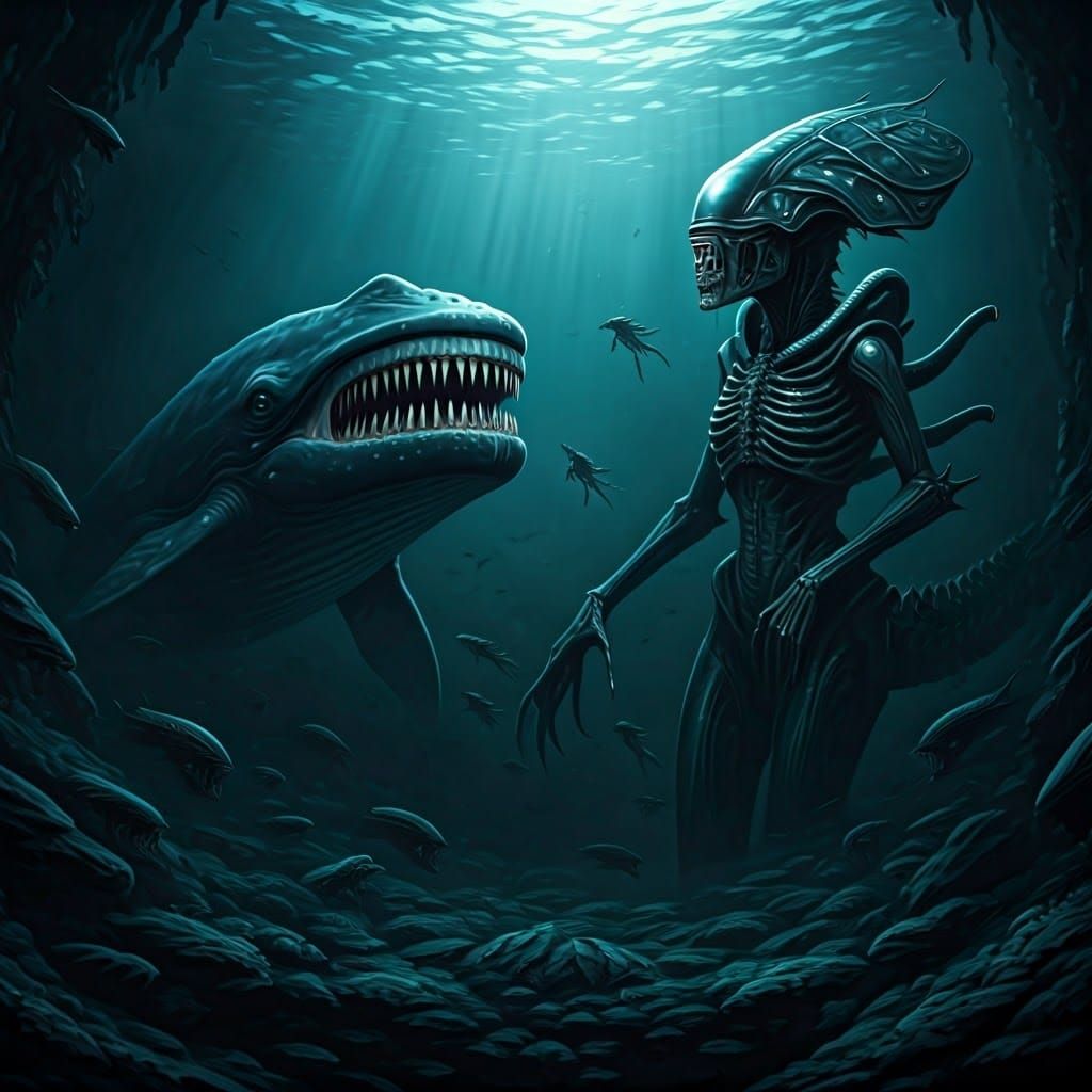 Surreal Horror Scene: Bloop Whale-Piranha Hybrid a... - AI Art
