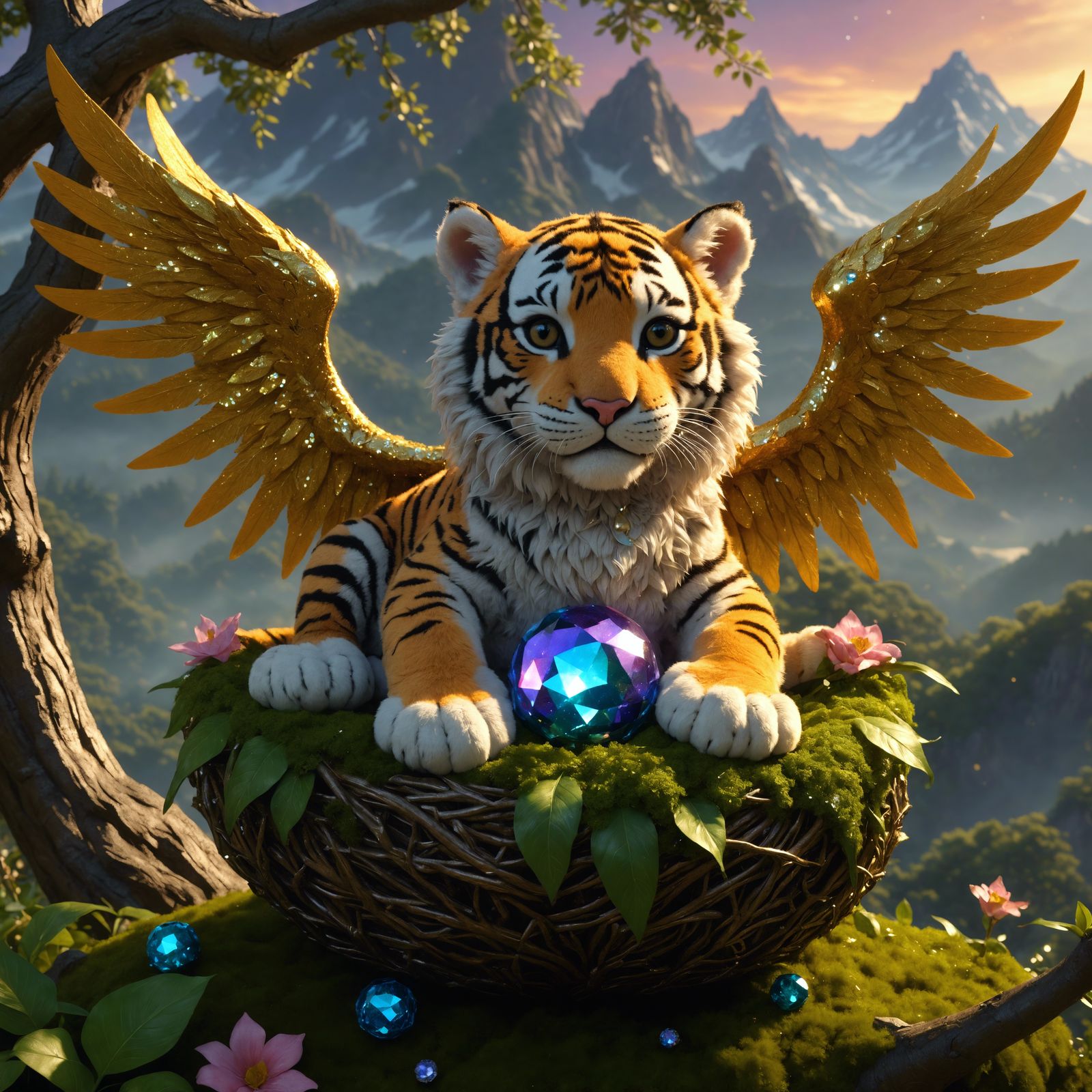 Tiger Chimera Cub in his Nest - AI Generated Artwork - NightCafe Creator