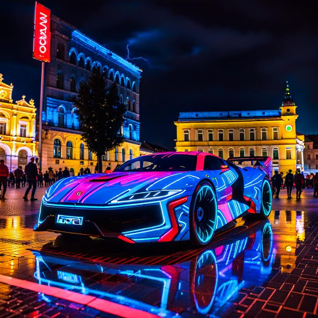 Ferrari enco central square, neon paint, electromagnets as wheels ...