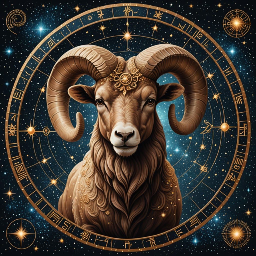 Aries Zodiac Sign God in Celestial Ideograms - AI Art