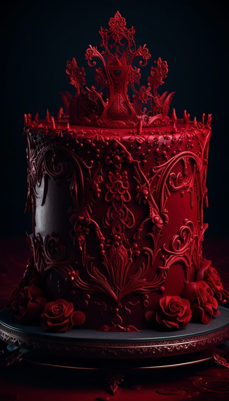 Gothic elegant dark red cake with intricate red lace, a masterpiece, 8k ...