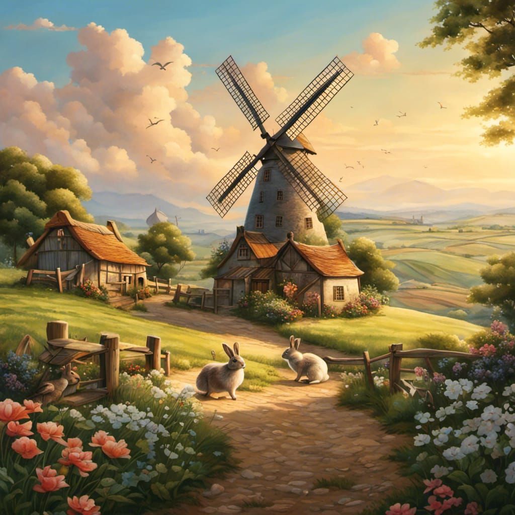 Windmill in the countryside - AI Generated Artwork - NightCafe Creator