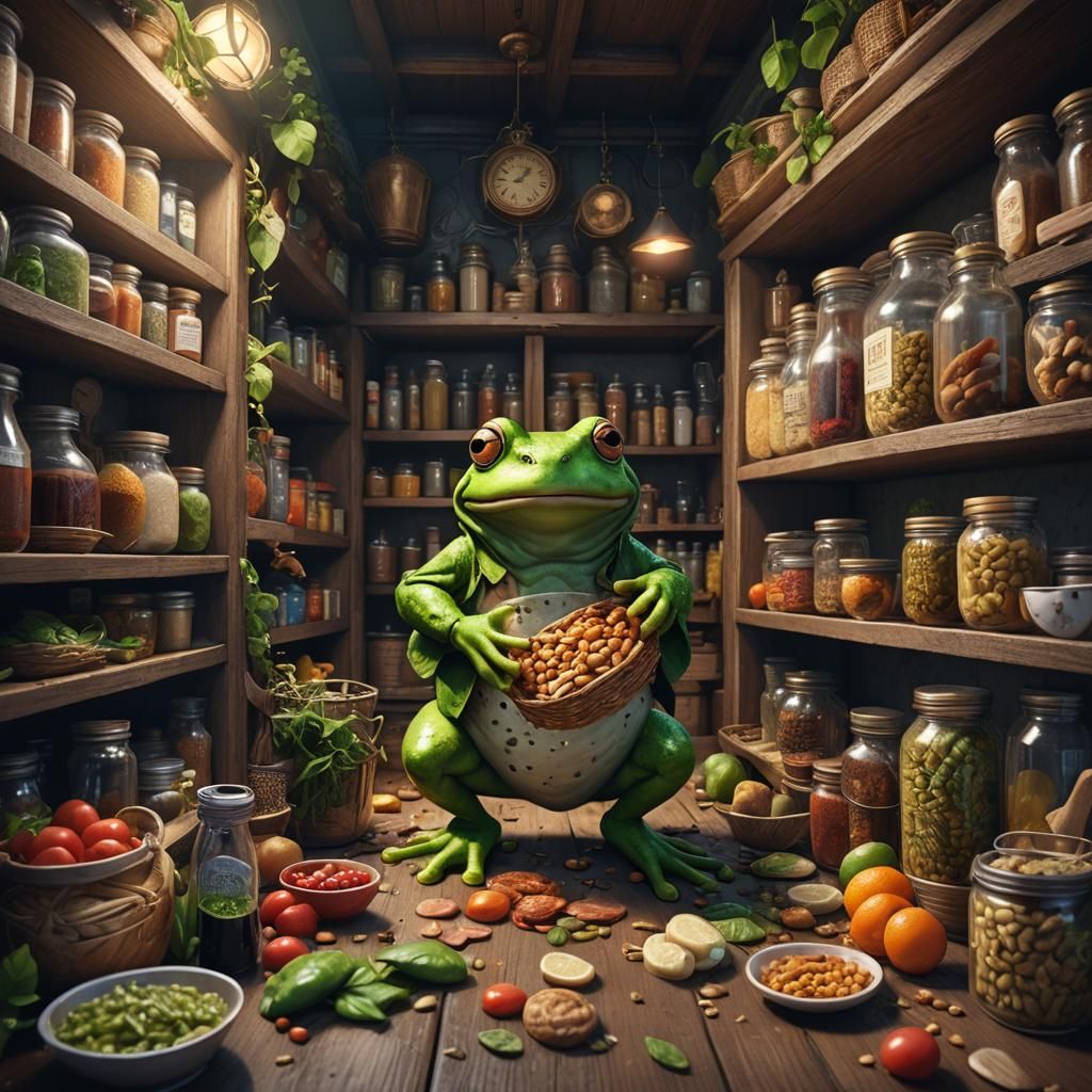 A frog raiding the pantry - AI Generated Artwork - NightCafe Creator