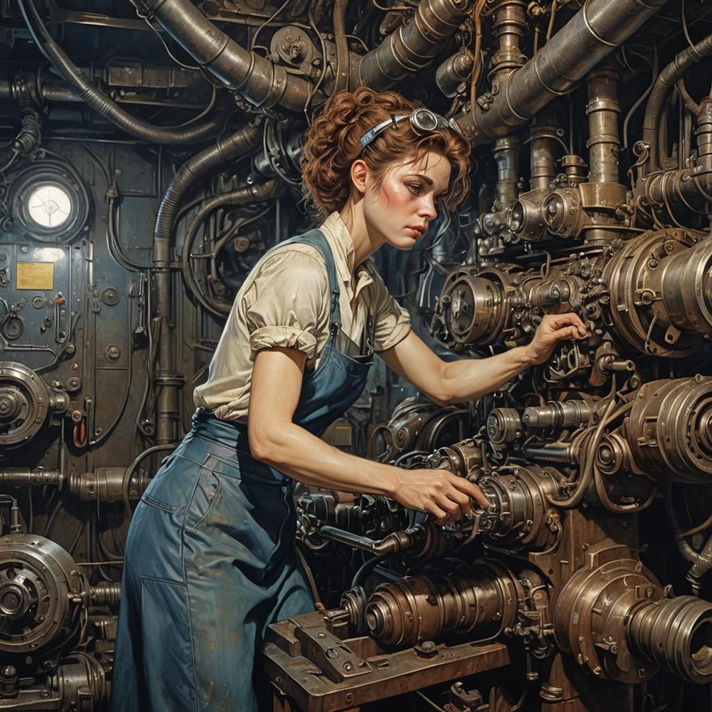 Engine-Room Mechanic - Cyborg Mechanic in Futuristic Starshi...