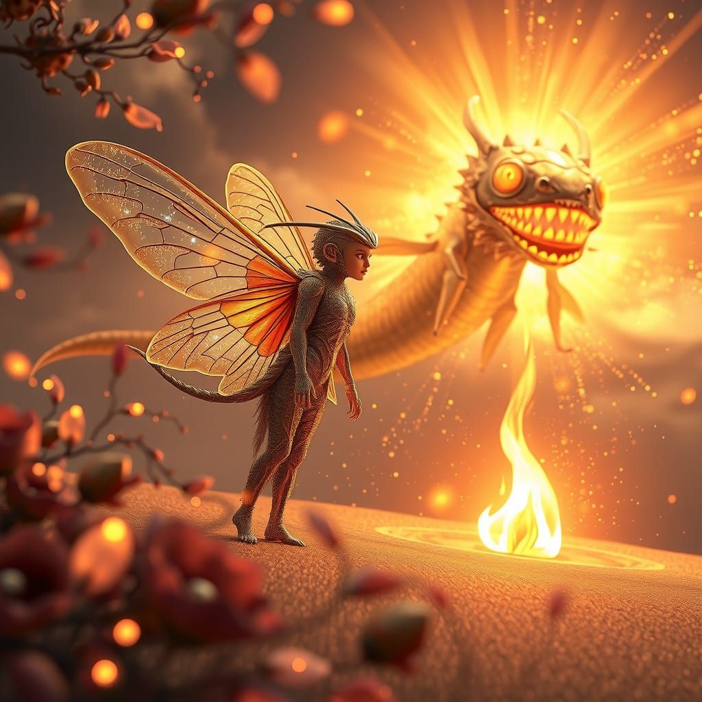 Dreamlike Firefly Amidst a Desert Oasis in Vibrant... - AI Art