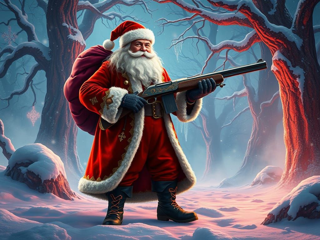 St nick with a shotgun - Mystical Santa Claus Heroically Wi...