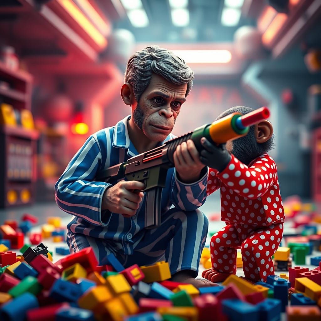 President Bush Junior and Chimpanzee Play in Vibra... - AI Art