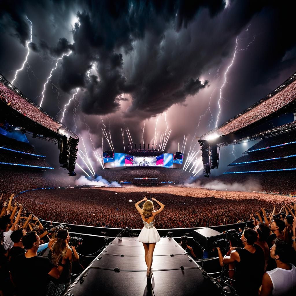 Incredible view Taylor Swift Eras Stadium concert. Epic thunderstorm ...