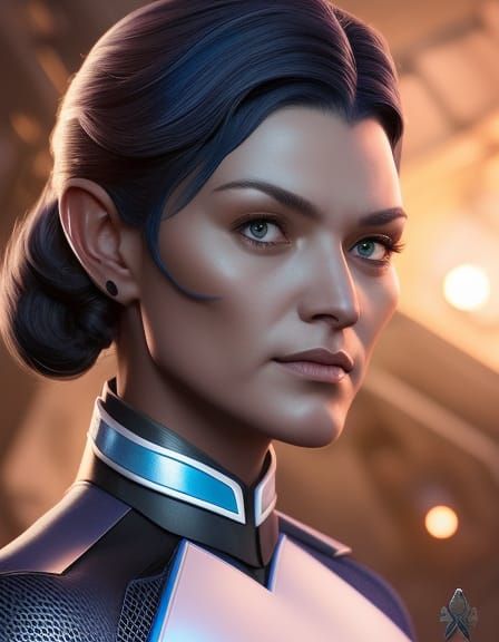 blue skin female Starfleet Officer alien orion black Hair grey uniform ...