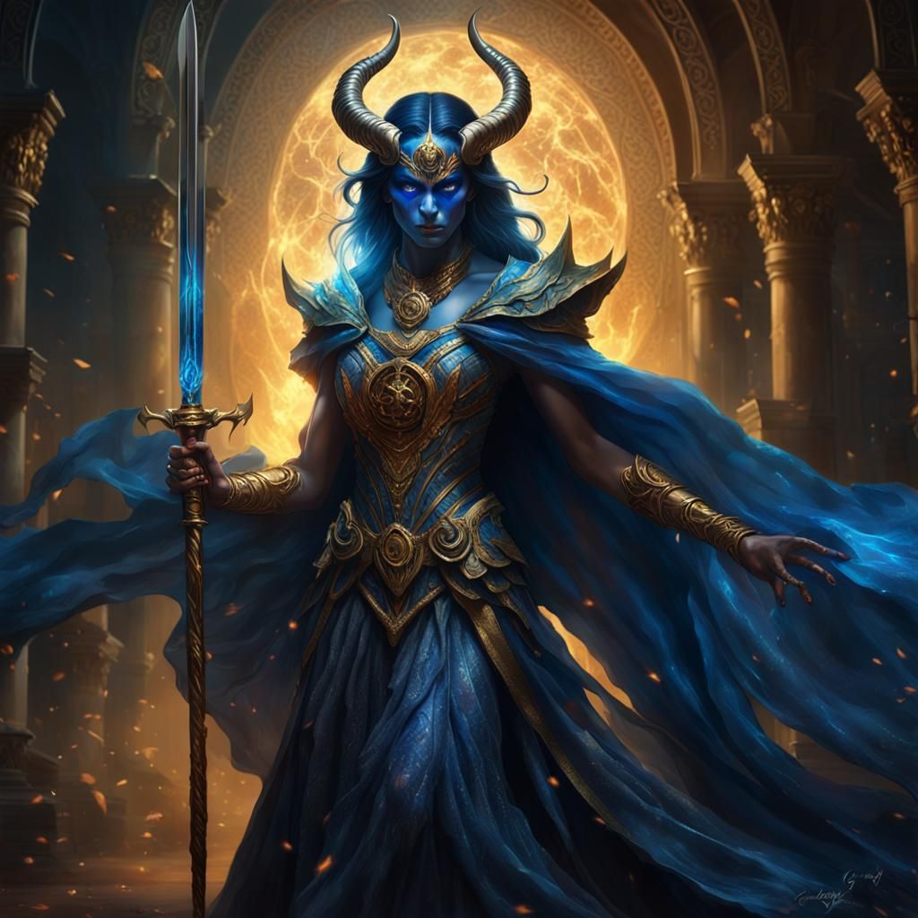 A spellbinding portrait of a female demon emanating an aura of darkness ...