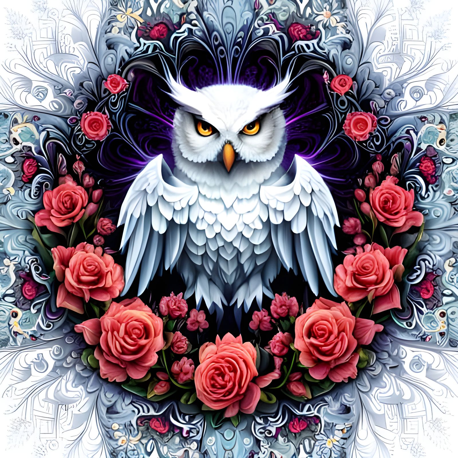 White Owl #2 (Fantasy Fractal) - AI Generated Artwork - NightCafe Creator