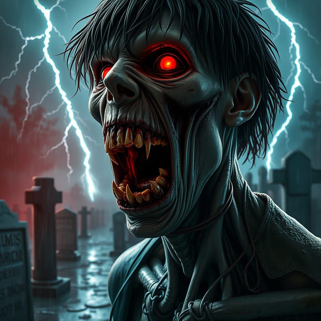 A hyperrealistic, highly detailed dark horror film with a close-up shot ...