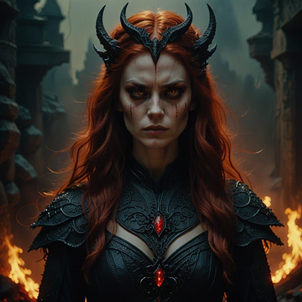 Regal Demon Queen in Dark Fantasy Cinematic Portra... - AI Art