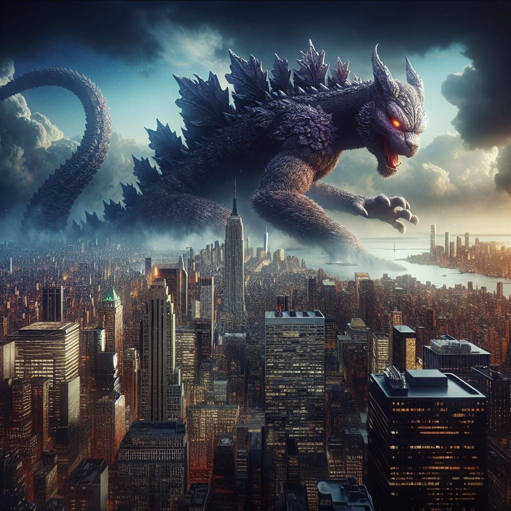 Catzilla in New York City - AI Generated Artwork - NightCafe Creator