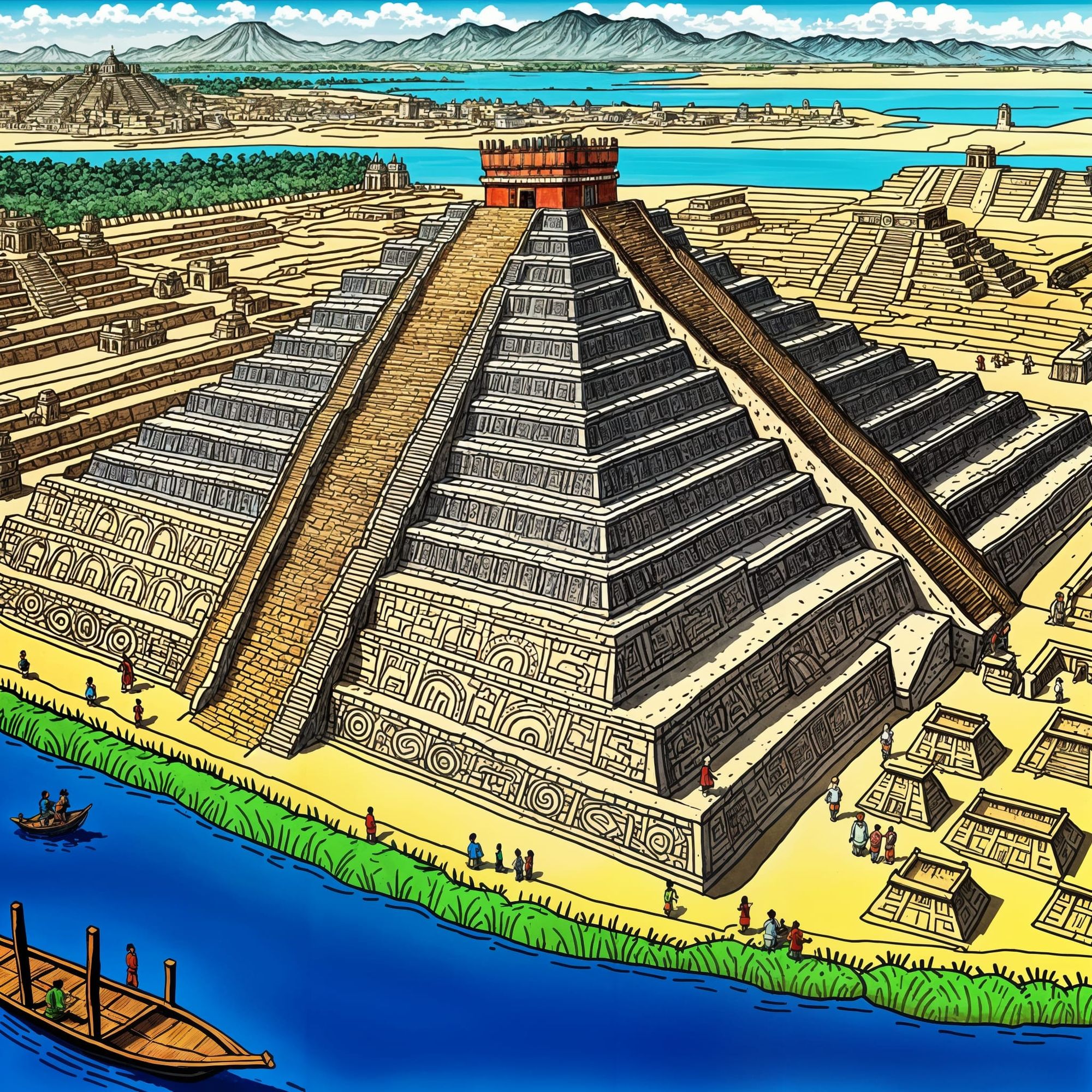 Animated hand drawn Tenochtitlan, the capital of the Aztec Empire, was ...
