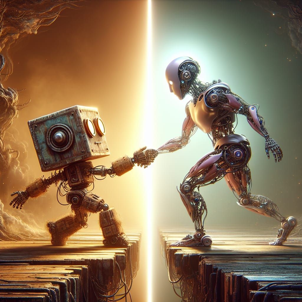 Futuristic Robot Handshake at the Border of Machin... - AI Art