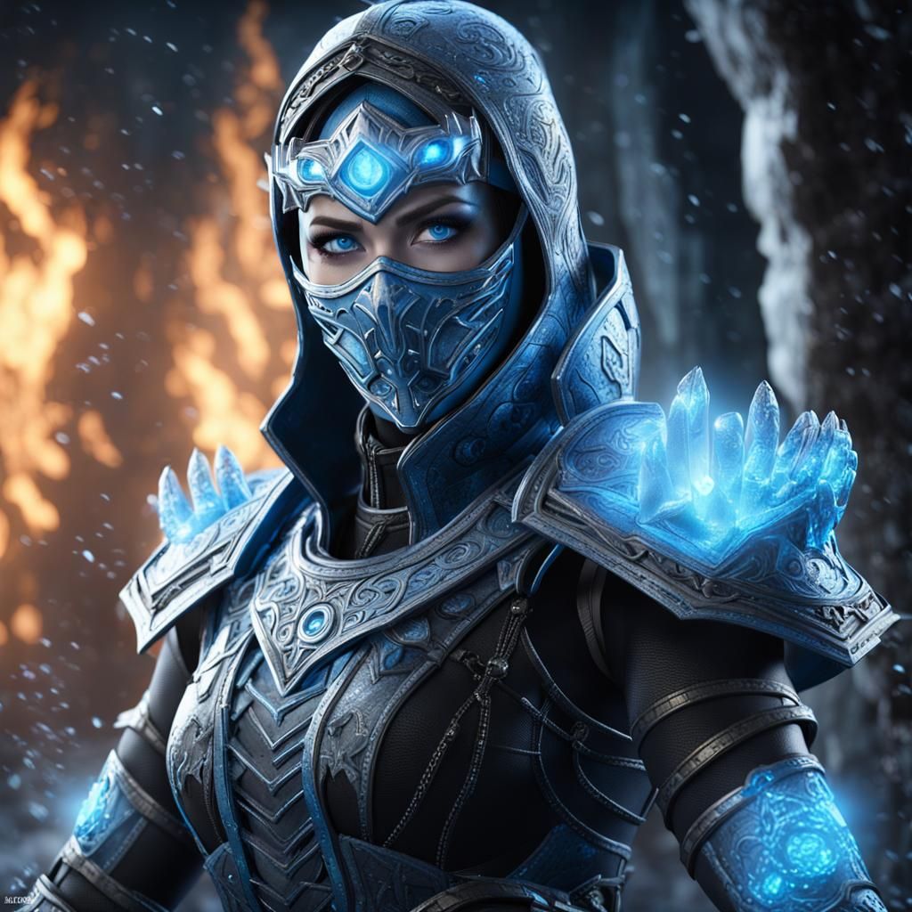 Photorealistic portrait of a sinister evil female Sub-Zero from Mortal ...