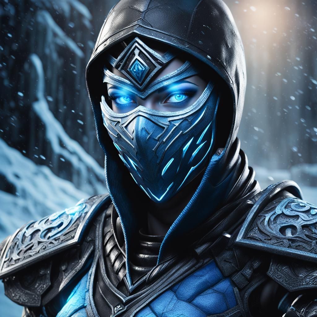 Photorealistic portrait of a sinister evil female Sub-Zero from Mortal Kombat. - AI Generated ...