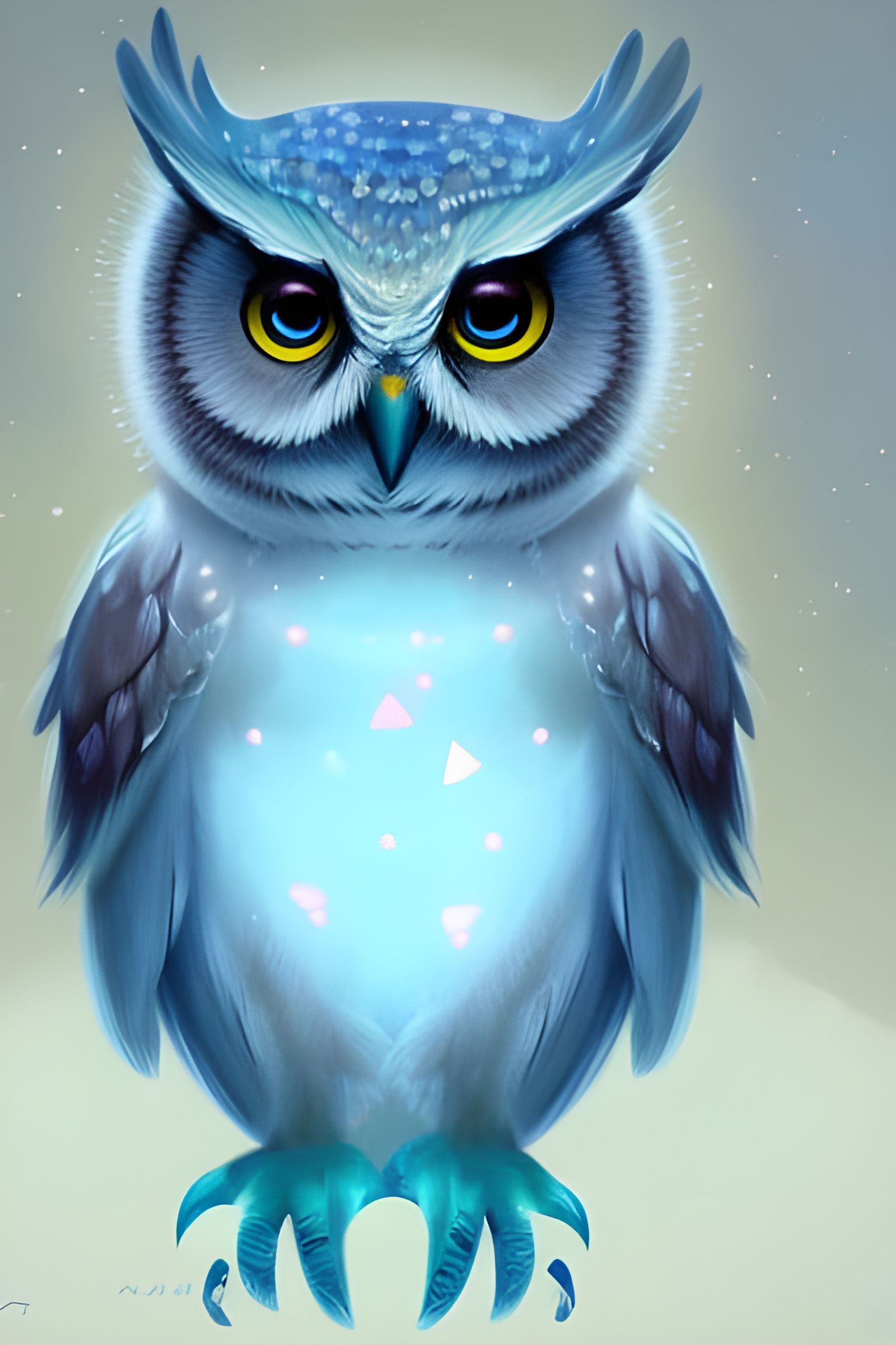Blue baby owl glowing - AI Generated Artwork - NightCafe Creator