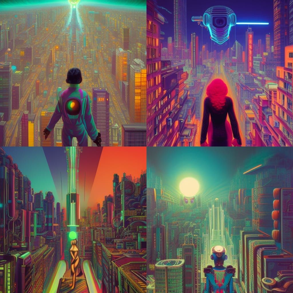 Retro-futurism Punk looks out upon a retrofuturistic cityscape by ...