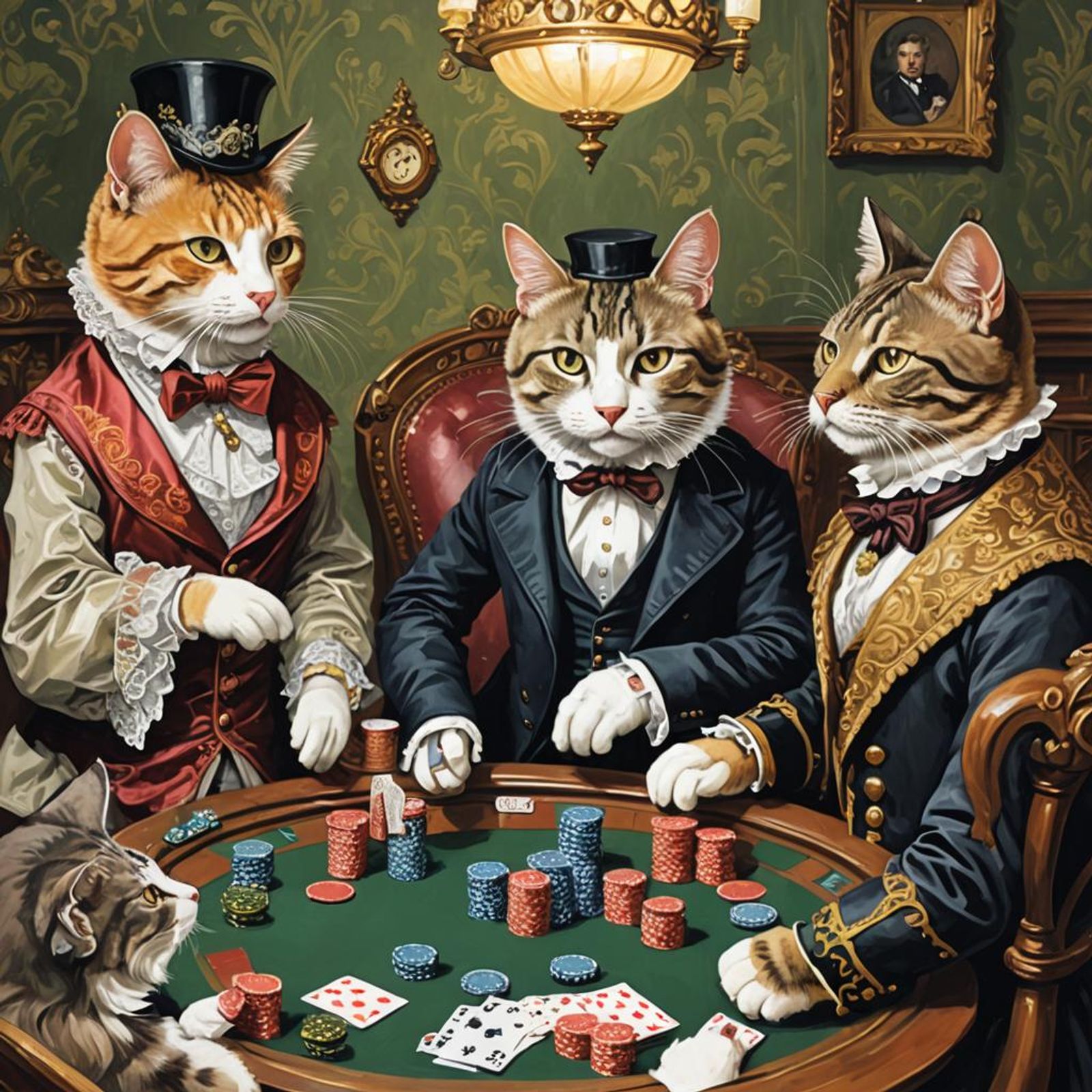 3 well dressed cats play poker - AI Generated Artwork - NightCafe Creator