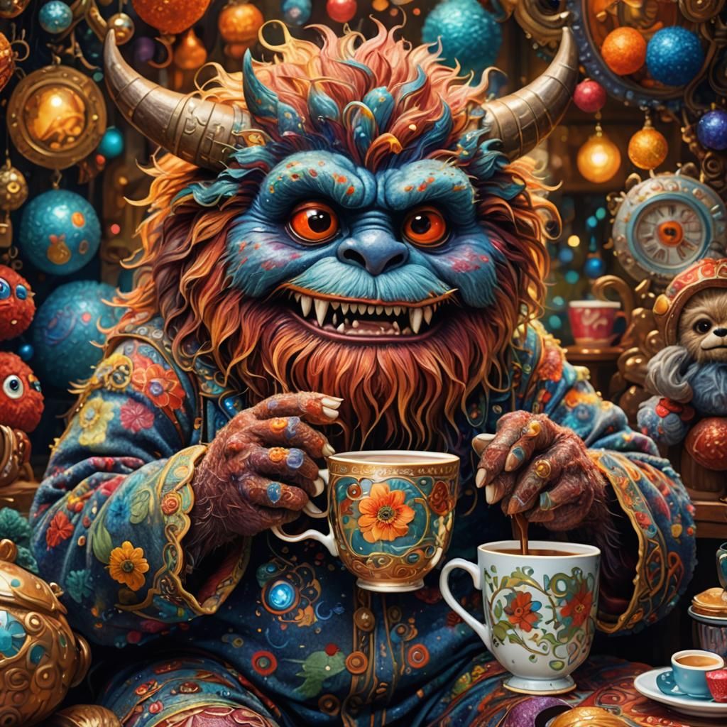 Fuzzy Monster so excited having drinks - AI Generated Artwork ...