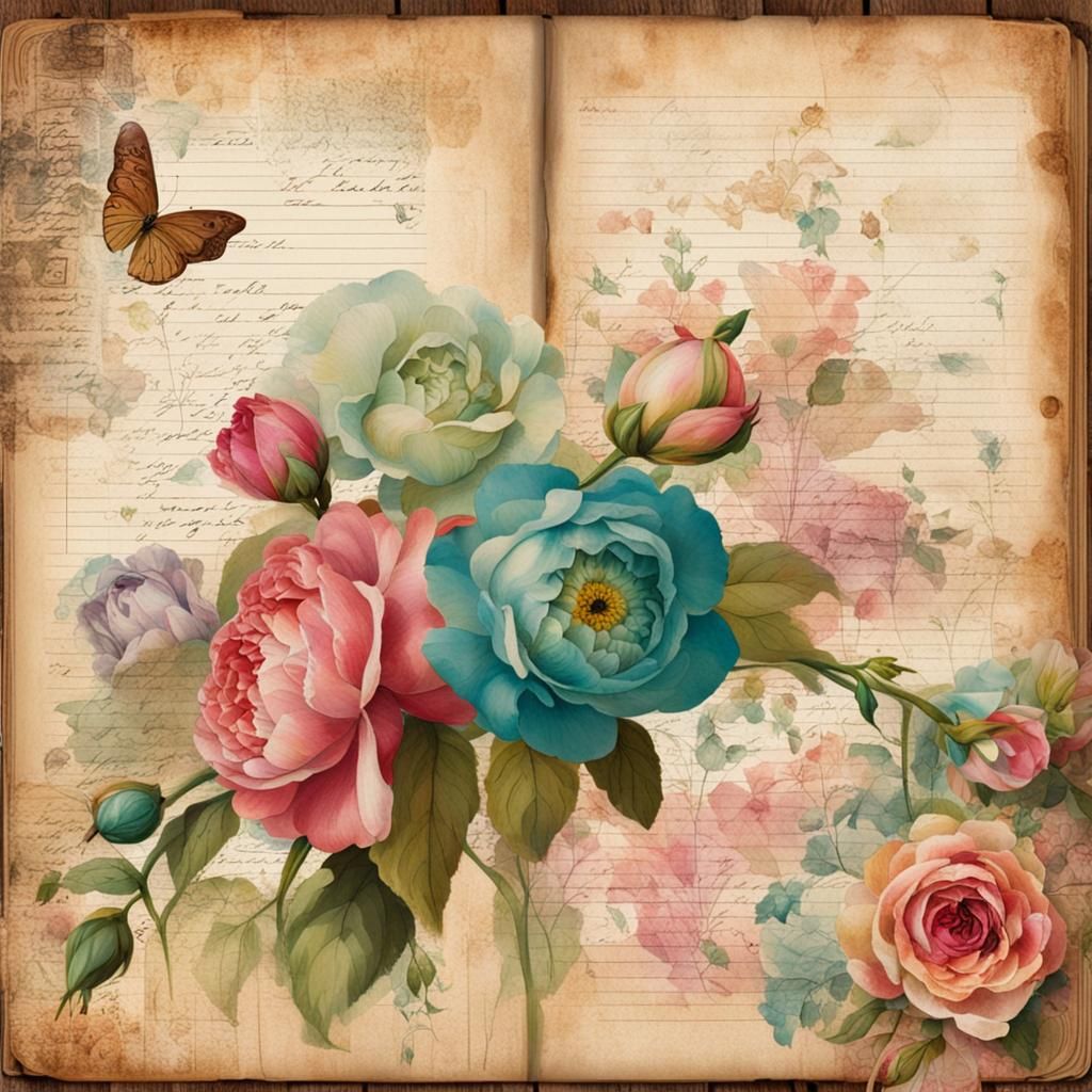 Junk journal with flowers - AI Generated Artwork - NightCafe Creator