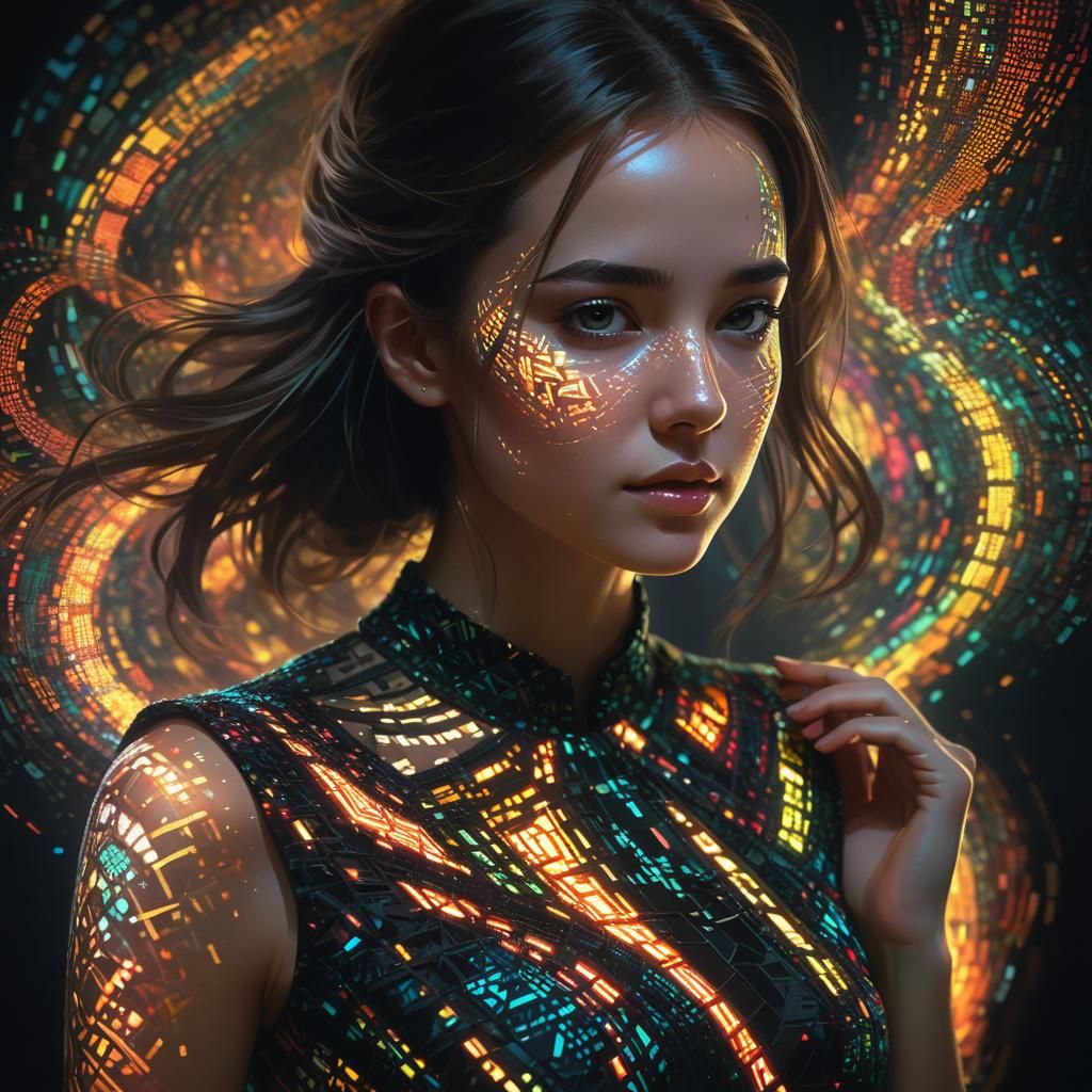 MATRIX - Girl Dissolving into Matrix Code: Digital Portrait...