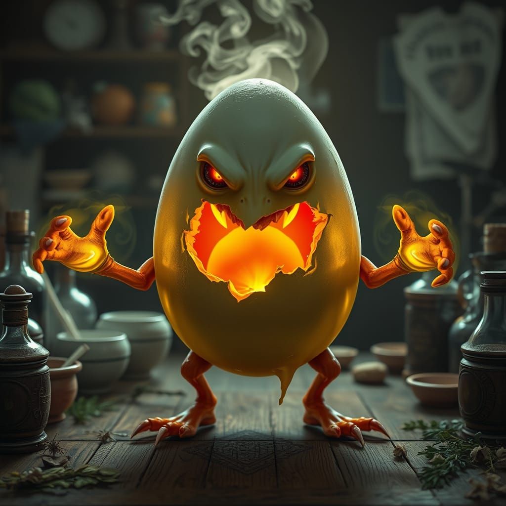 Mystical Egg Creature with Glowing Energy Core - AI Art