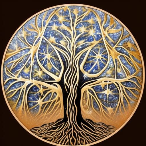 STARLIT NIGHT IN THE TREE OF LIFE, stars in the milky way, shine like ...